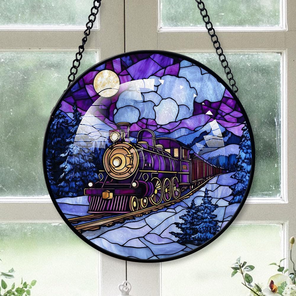 Customized Christmas Train Stained Glass Window Hangings, Christmas ...