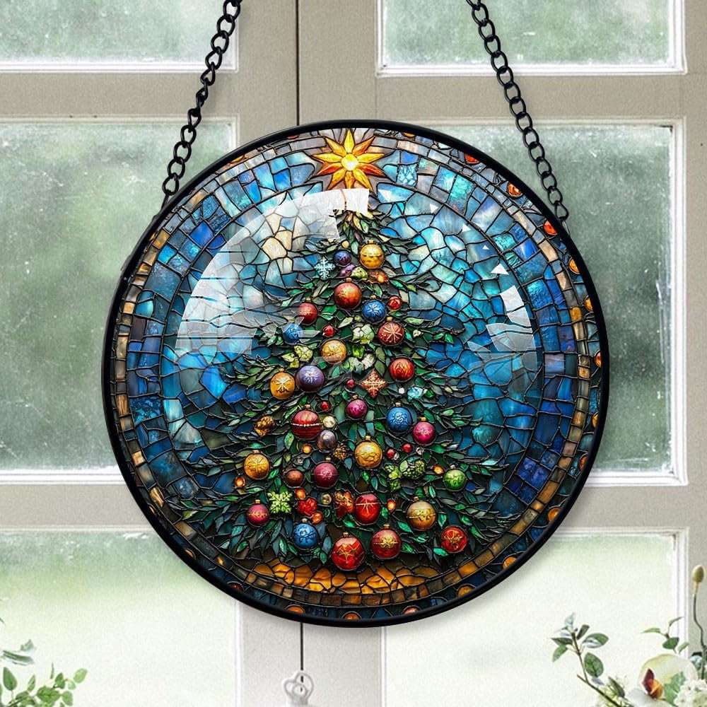 Customized Christmas Tree Stained Glass Window Hangings, Christmas Tree ...