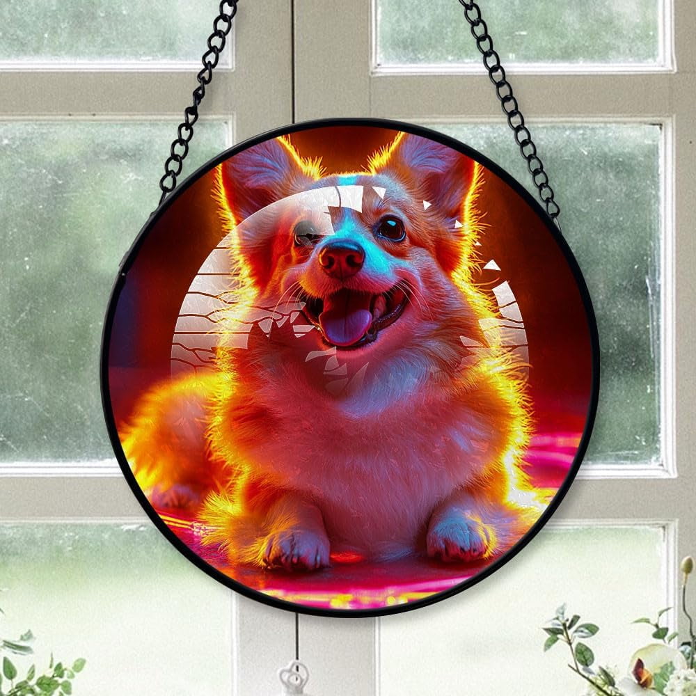 Customized Corgi Stained Glass, Corgi Glass Panel Sun Catchers Pretty ...