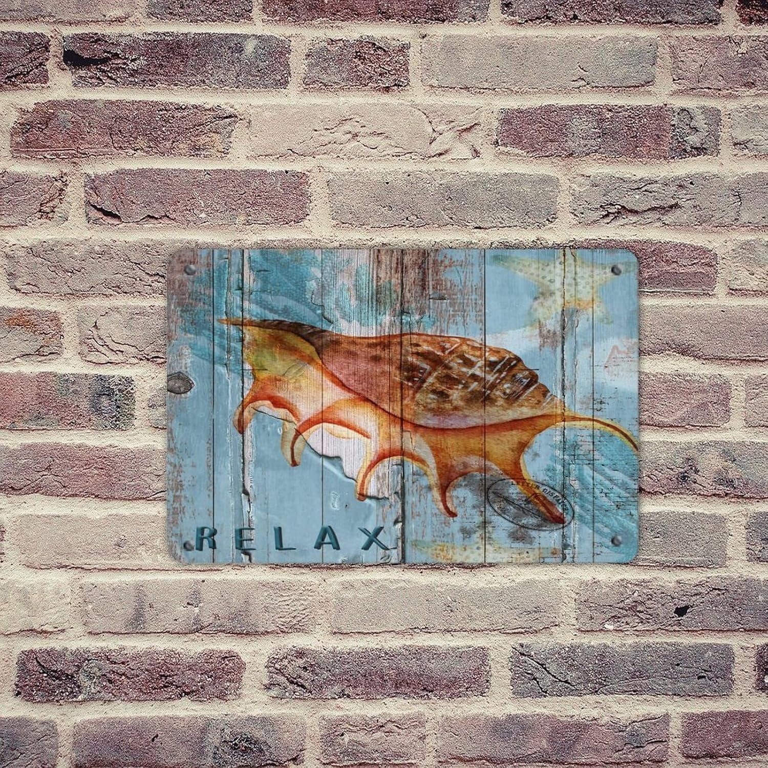 Customized Country Tin Signs Nautical Beach Ocean Theme Underwater Sea Snail Signs Shells ...