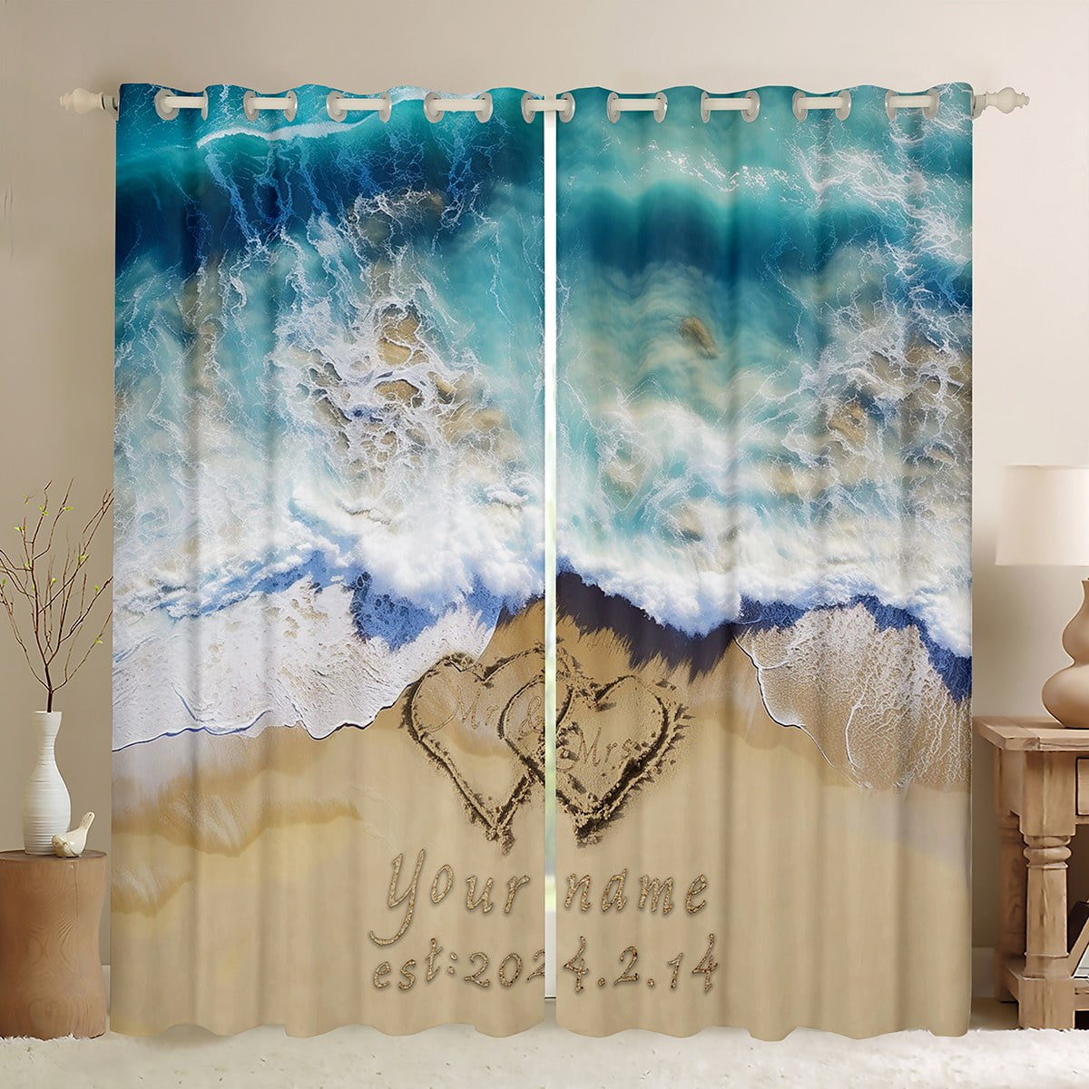 Customized Couple Curtains Beach Scenery Curtains & Drapes 42''Wx90''L ...
