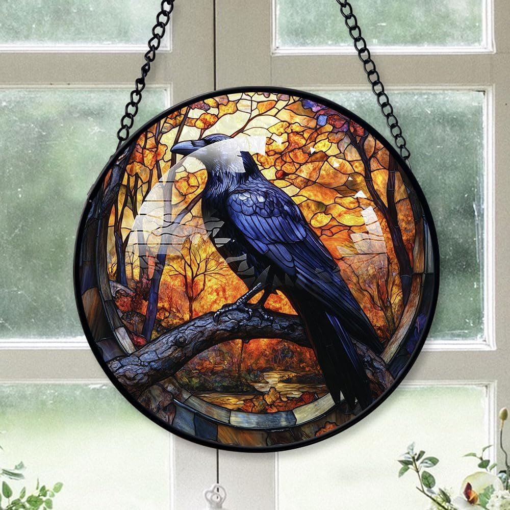 Customized Crow Stained Glass, Crow Glass Panel Sun Catchers Pretty ...