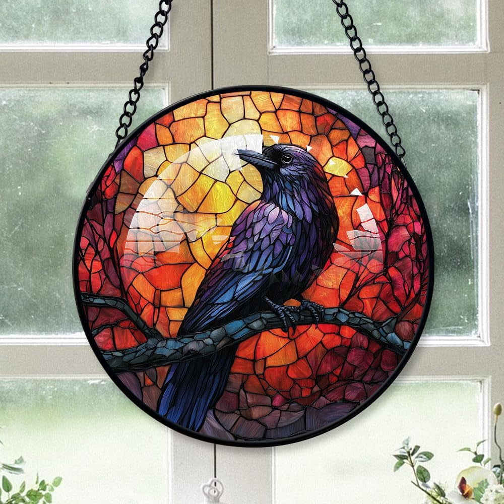 Customized Crow Stained Glass, Crow Glass Panel Sun Catchers Pretty ...