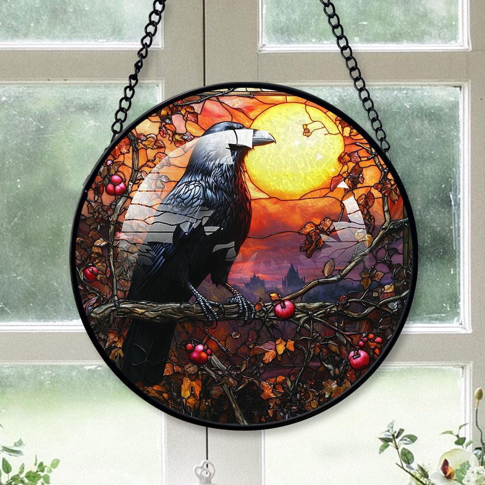 Customized Crow Stained Glass, Crow Glass Panel Sun Catchers Pretty ...