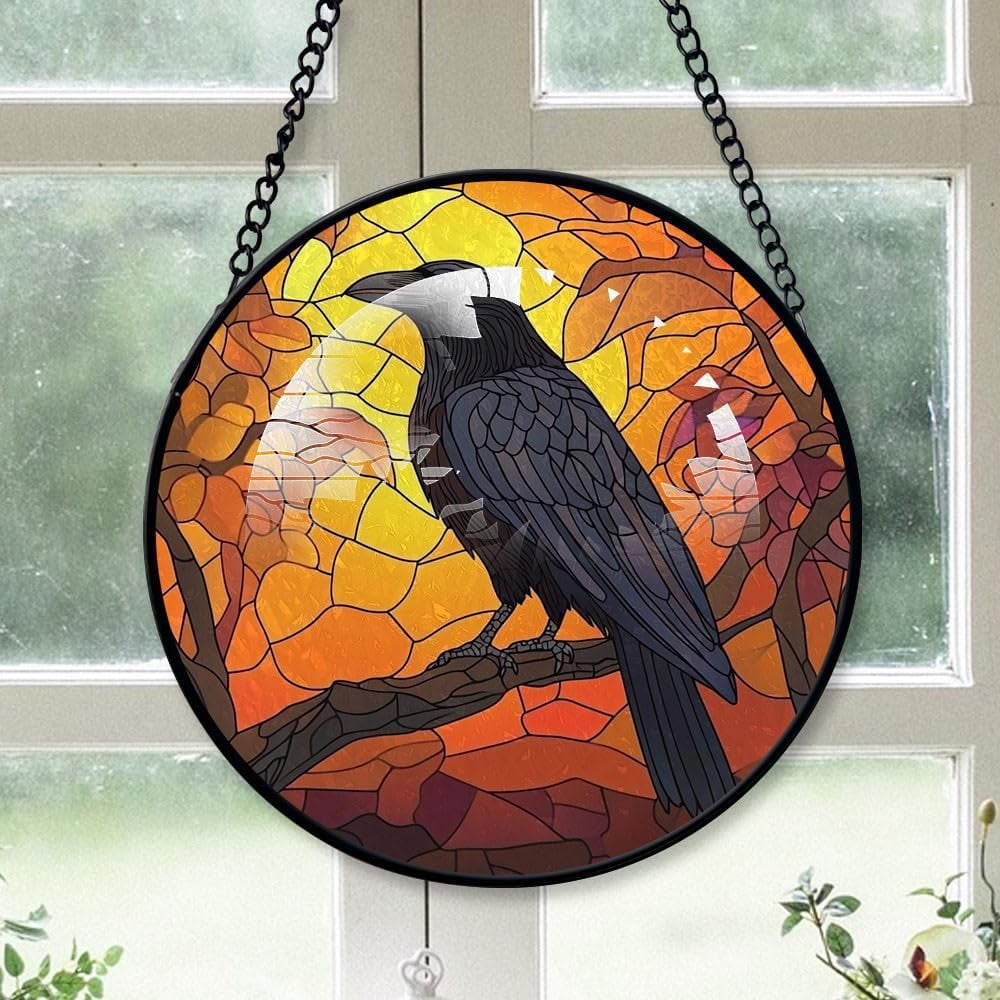 Customized Crow Stained Glass, Crow Glass Panel Sun Catchers Pretty ...
