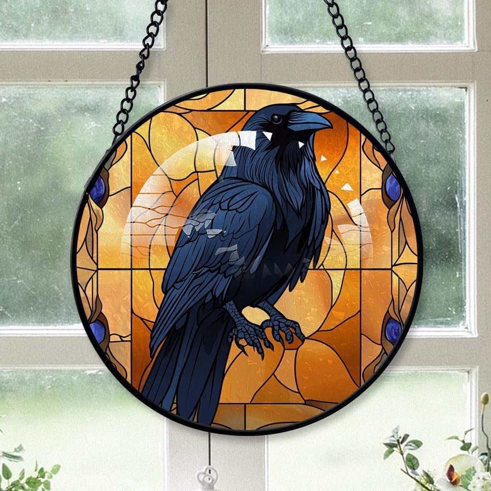 Customized Crow Stained Glass, Crow Glass Panel Sun Catchers Pretty ...