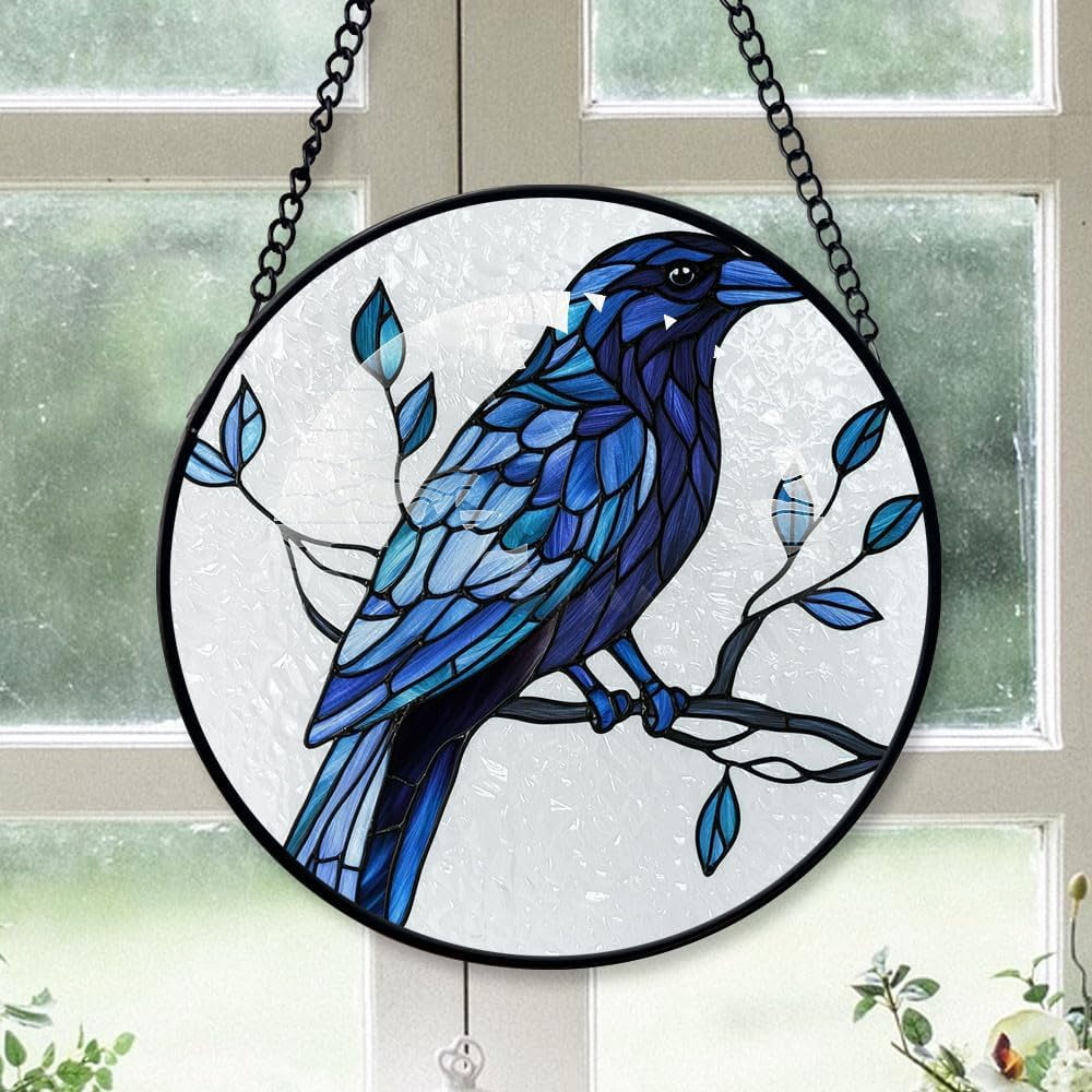 Customized Crow Stained Glass, Crow Suncatchers, Crow Window Hangings ...