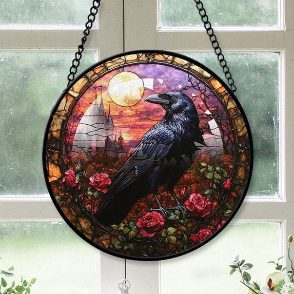Customized Crow Stained Glass, Crow Suncatchers, Crow Window Hangings ...