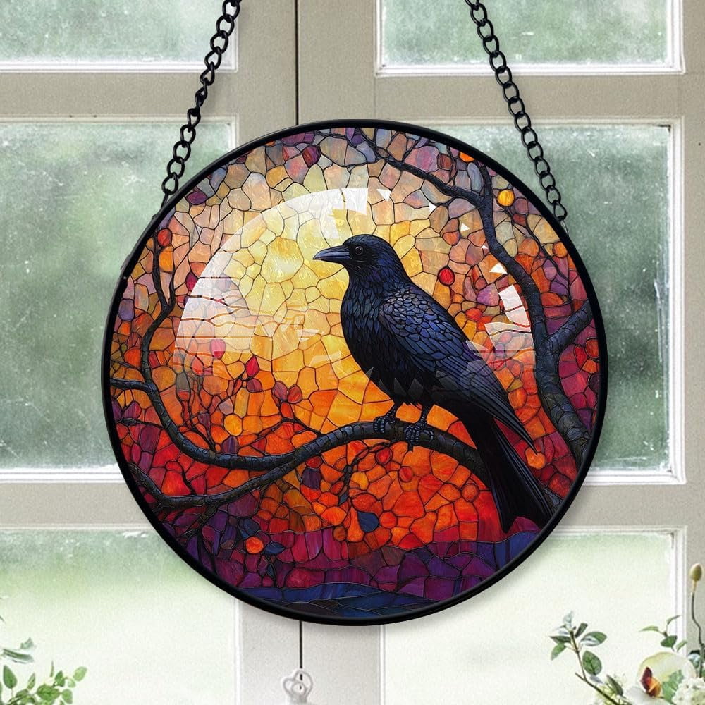 Customized Crow Stained Glass, Crow Suncatchers, Crow Window Hangings ...