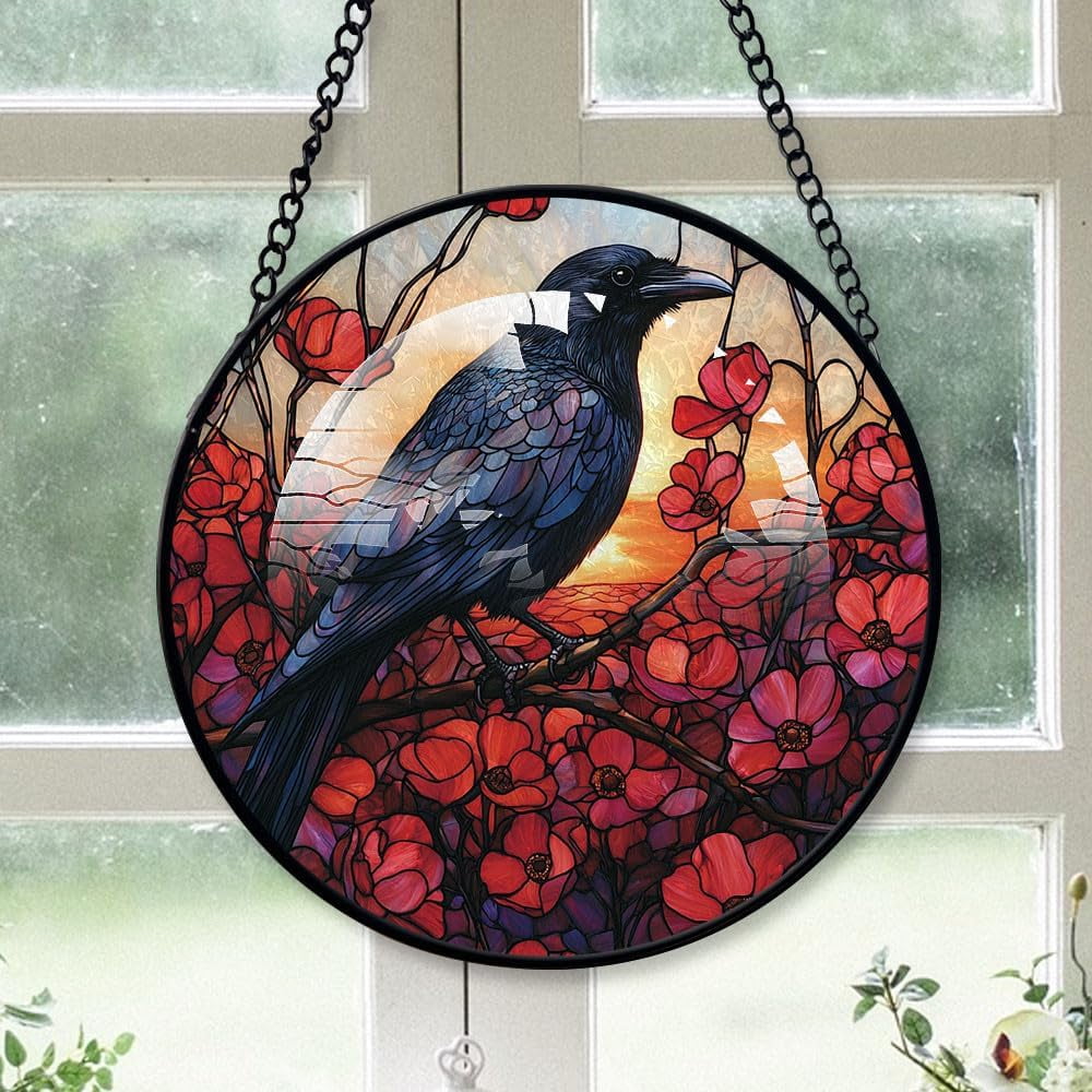 Customized Crow Sunset Stained Glass Window Hangings, Crow Sunset ...