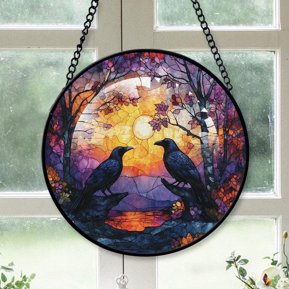 Customized Crows of The Night Suncatcher Stained Glass, Crows of The ...