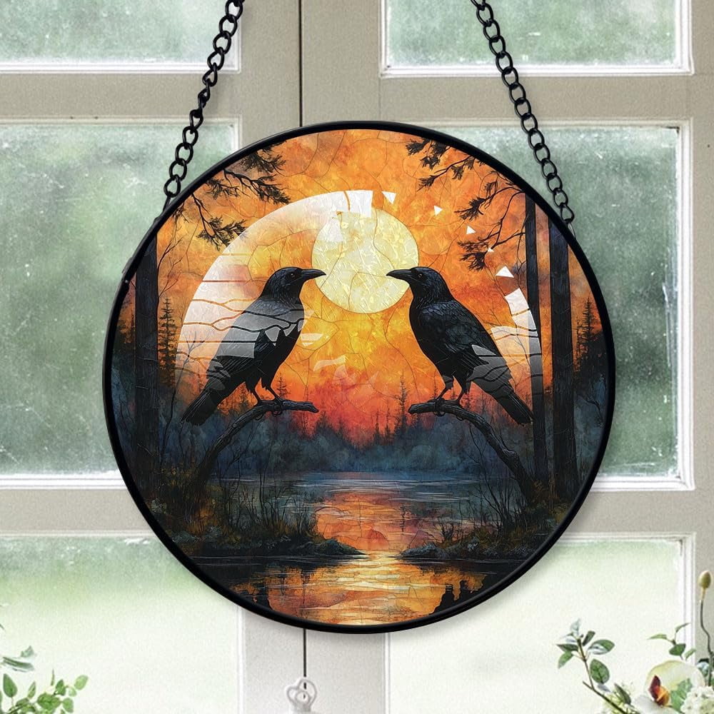 Customized Crows Stained Glass, Crows Glass Panel Sun Catchers Pretty ...
