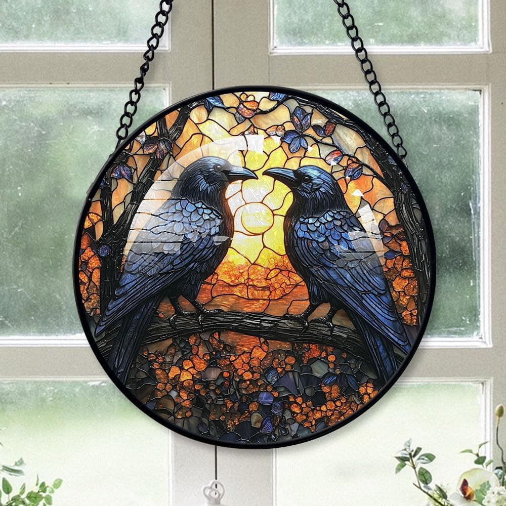 Customized Crows Stained Glass Window Hangings, Crows Colorful Glass ...