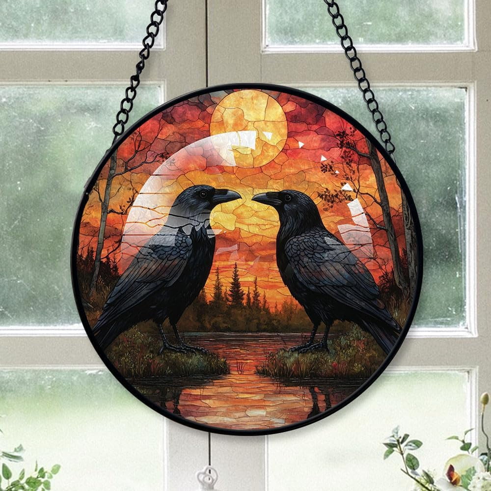 Customized Crows Stained Glass Window Hangings, Crows Colorful Glass ...