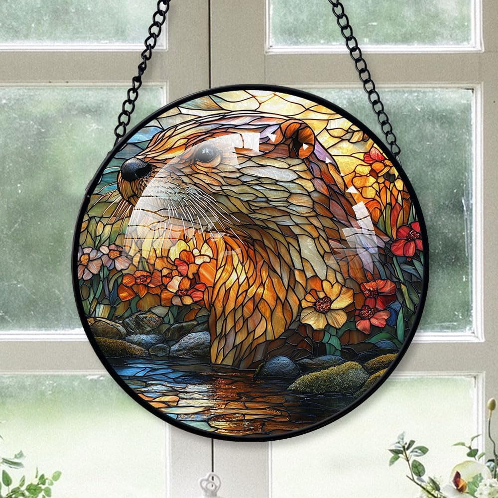 Customized Cute Otter Stained Glass, Cute Otter Suncatchers, Cute Otter ...
