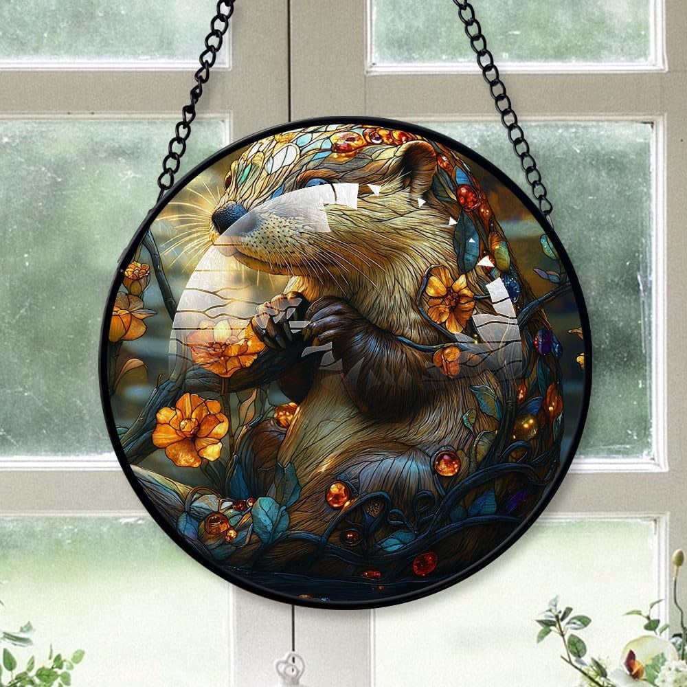 Customized Cute Otter Suncatcher Stained Glass, Cute Otter Gifts for ...
