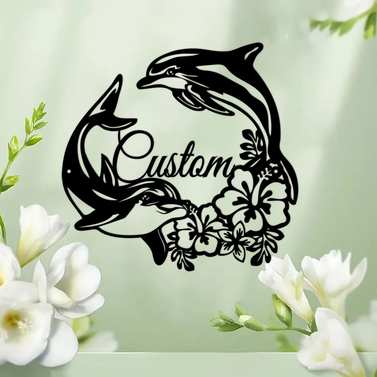 Customized Dolphin Metal Sign, Dolphin Wall Art with Flowers, Dolphin ...