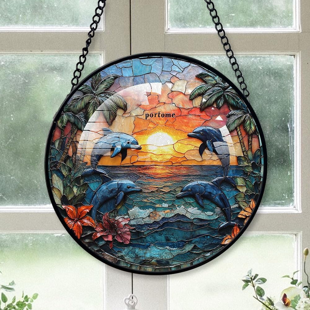 Customized Dolphins Stained Glass, Dolphins Suncatchers, Dolphins ...