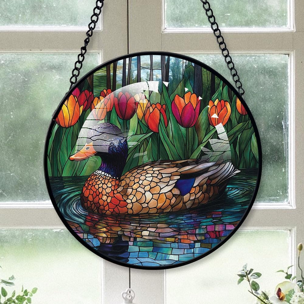 Customized Duck Hanging Stained Glass for Windows , Duck Hand-Painted ...