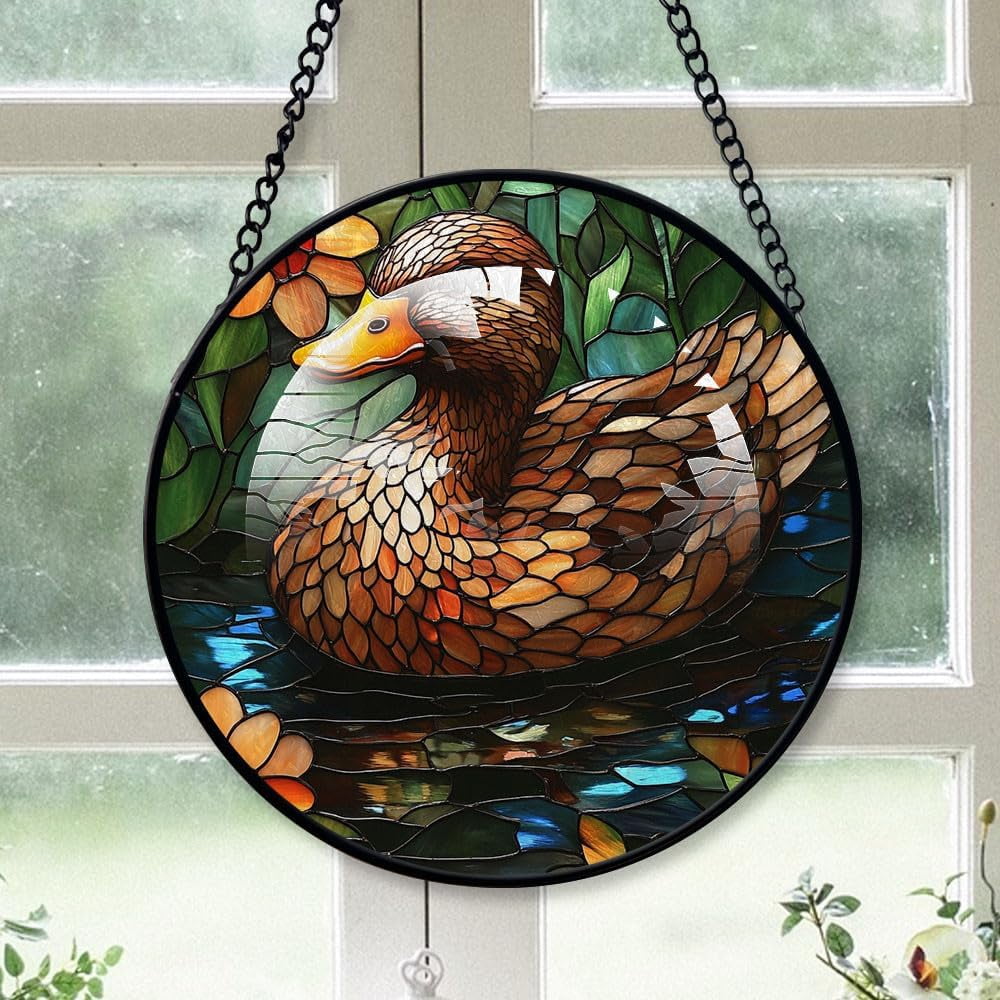 Customized Duck Hanging Stained Glass for Windows , Duck Hand-Painted ...