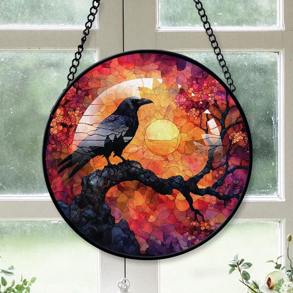 Customized Eerie Night Crow Hanging Stained Glass for Windows , Eerie ...