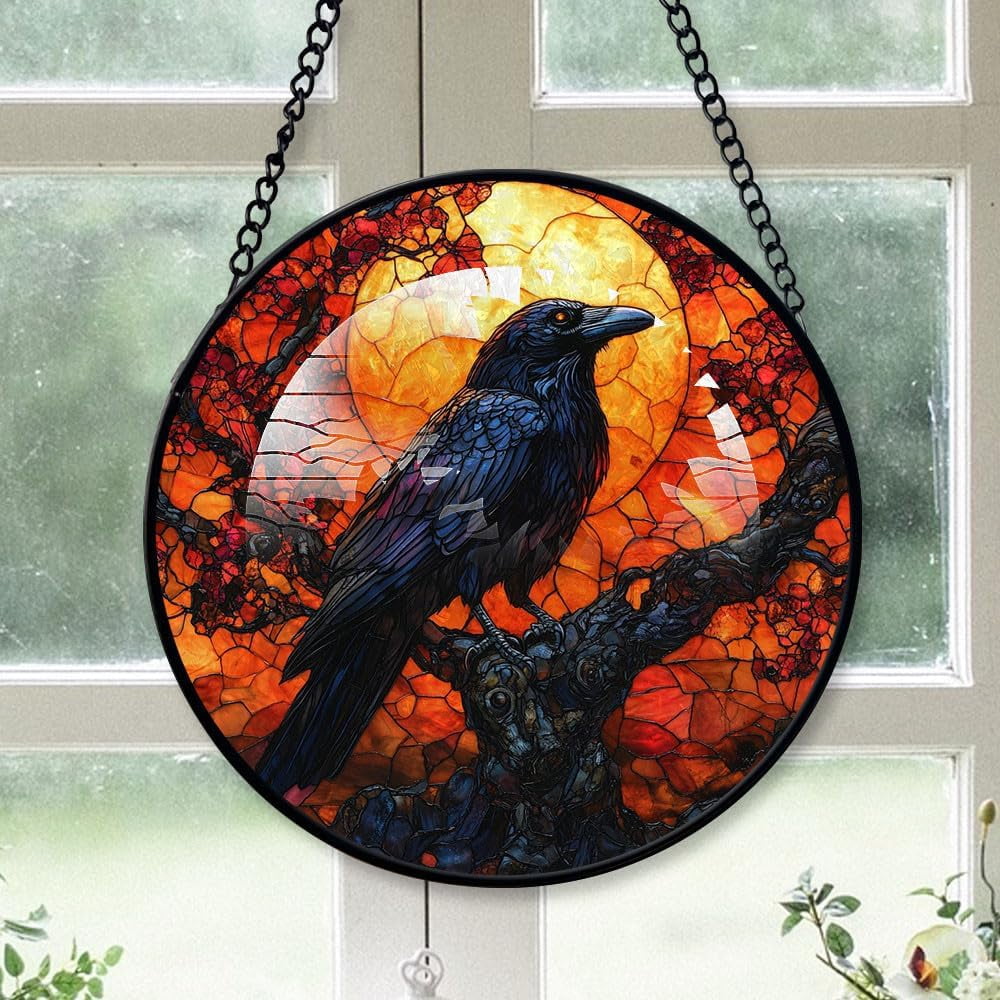 Customized Eerie Night Crow Stained Glass, Eerie Night Crow Suncatchers ...