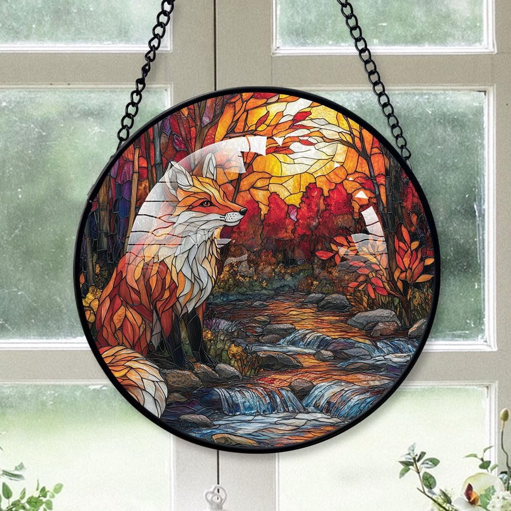 Customized Fox Stained Glass, Fox Glass Panel Sun Catchers Pretty Gifts ...
