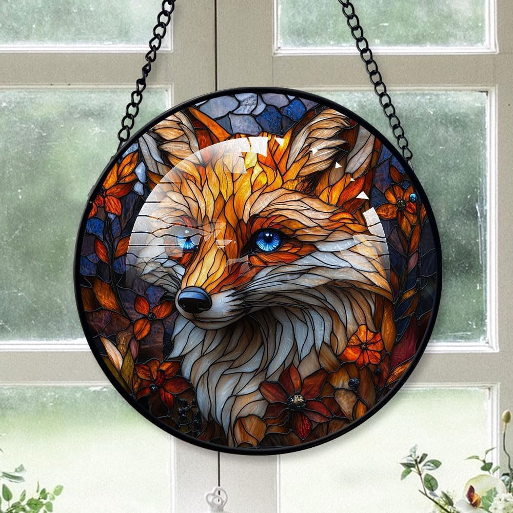 Customized Fox Stained Glass, Fox Glass Panel Sun Catchers Pretty Gifts ...
