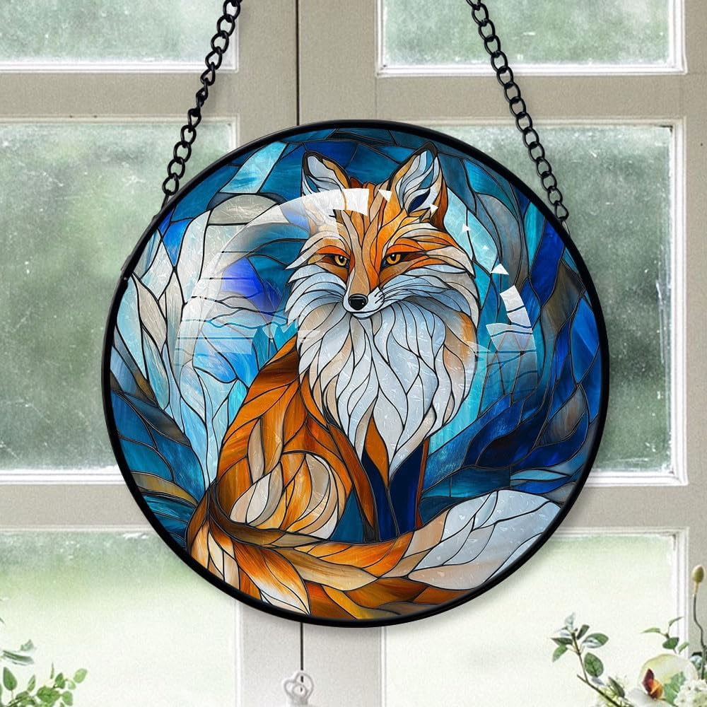 Customized Fox Stained Glass, Fox Glass Panel Sun Catchers Pretty Gifts ...