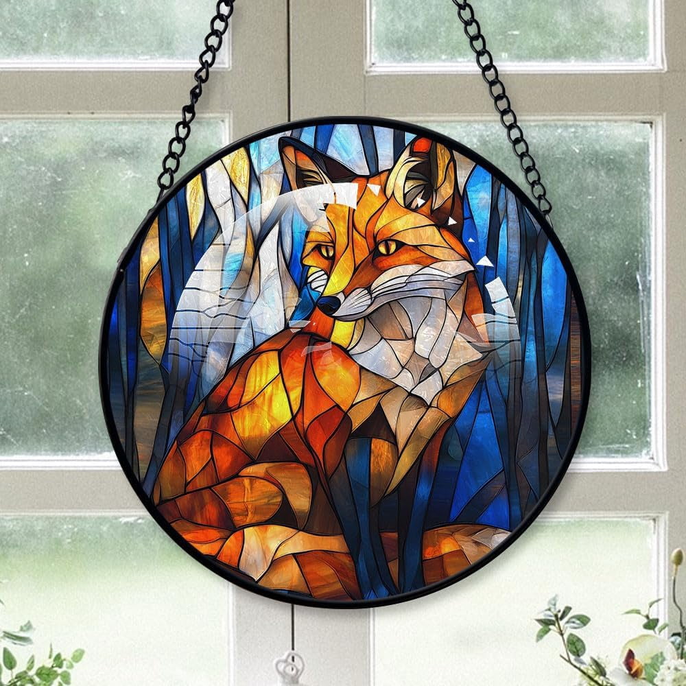 Customized Fox Stained Glass, Fox Glass Panel Sun Catchers Pretty Gifts ...