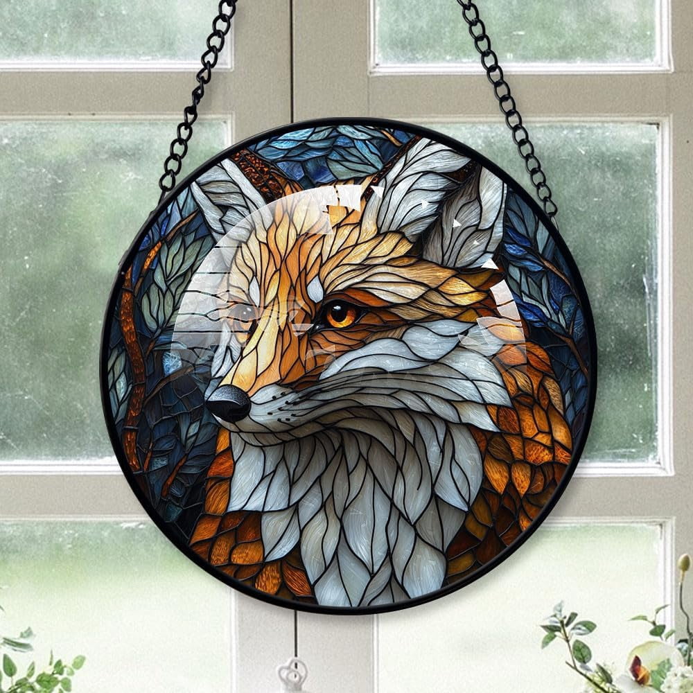 Customized Fox Stained Glass, Fox Glass Panel Sun Catchers Pretty Gifts ...