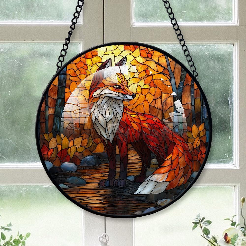 Customized Fox Stained Glass, Fox Suncatchers, Fox Window Hangings ...