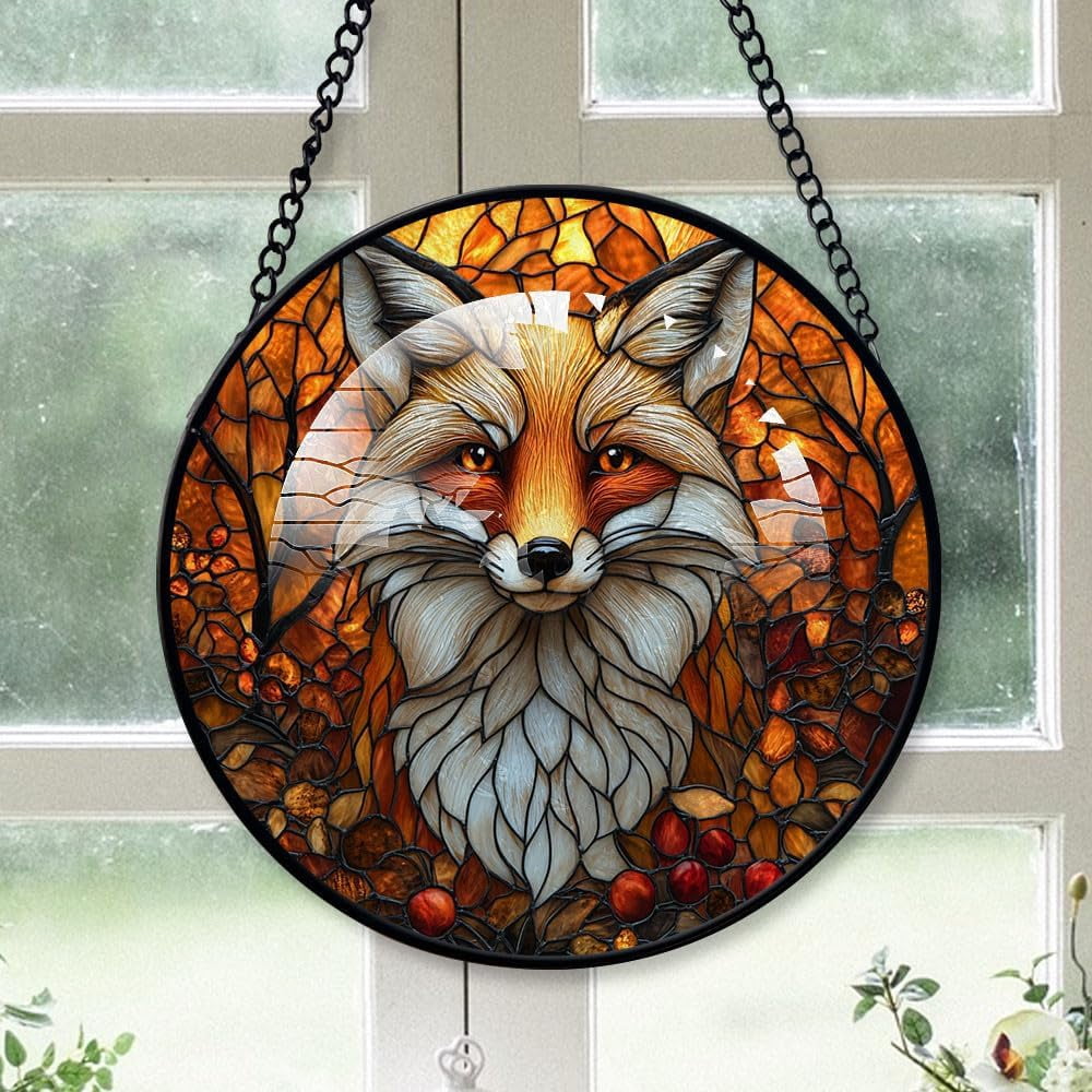 Customized Fox Stained Glass, Fox Suncatchers, Fox Window Hangings ...