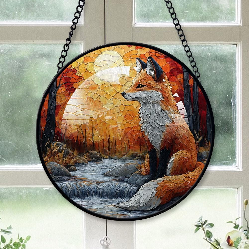 Customized Fox Stained Glass, Fox Suncatchers, Fox Window Hangings ...