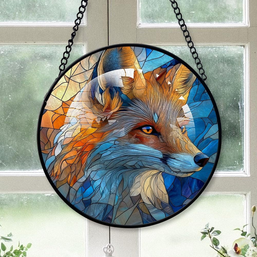 Customized Fox Stained Glass Window Hangings, Fox Colorful Glass Panel ...