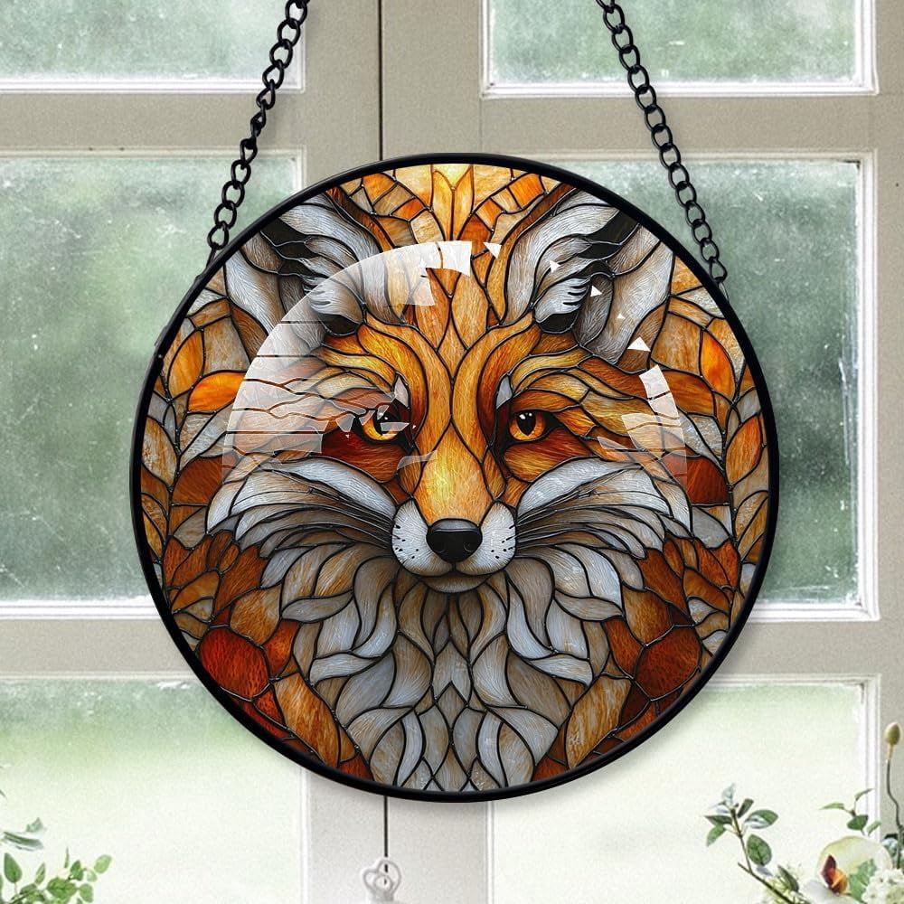 Customized Fox Stained Glass Window Hangings, Fox Colorful Glass Panel ...