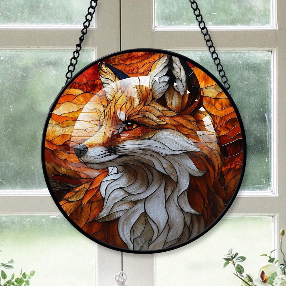 Customized Fox Stained Glass Window Hangings, Fox Colorful Glass Panel ...