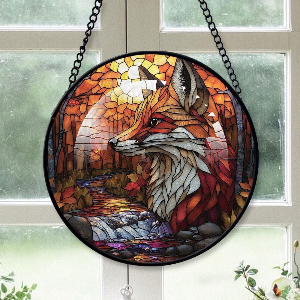 Customized Fox Suncatcher Stained Glass, Fox Gifts for Women for Window ...