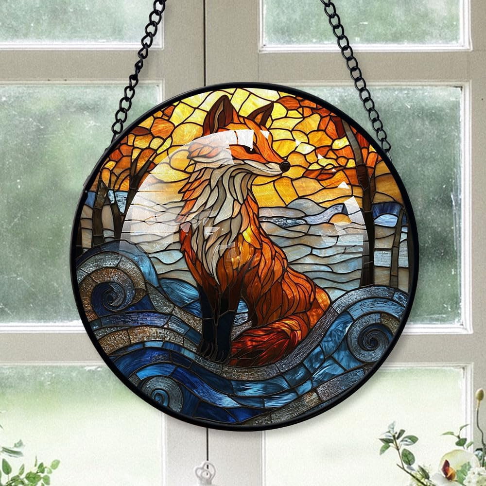 Customized Fox Unique Stained Glass, Fox Unique Glass Panel Sun ...