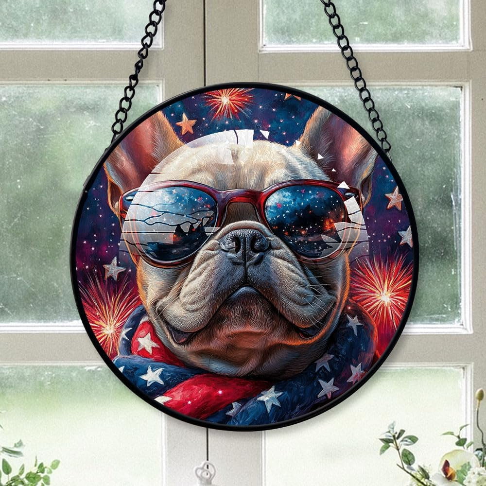 Customized Frenchie Hanging Stained Glass for Windows , Frenchie Hand ...