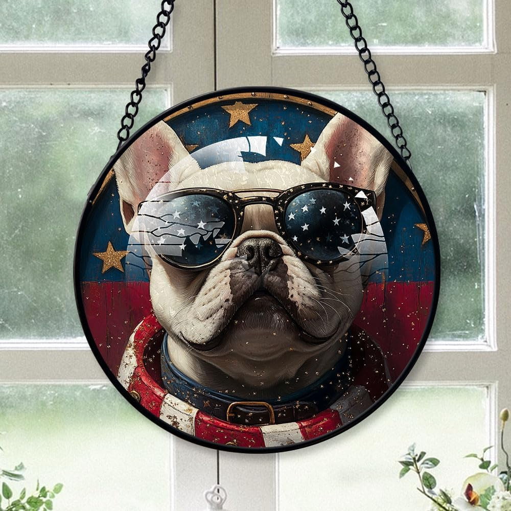 Customized Frenchie Stained Glass, Frenchie Glass Panel Sun Catchers ...