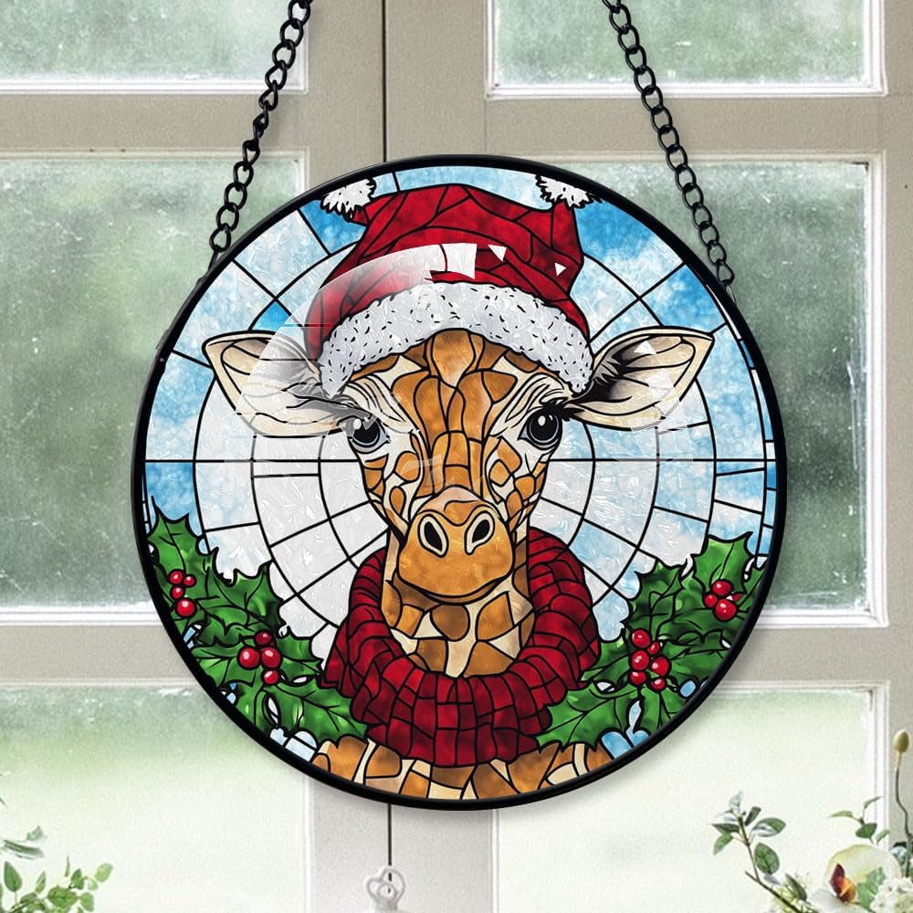 Customized Giraffe Santa Stained Glass, Giraffe Santa for Christmas ...