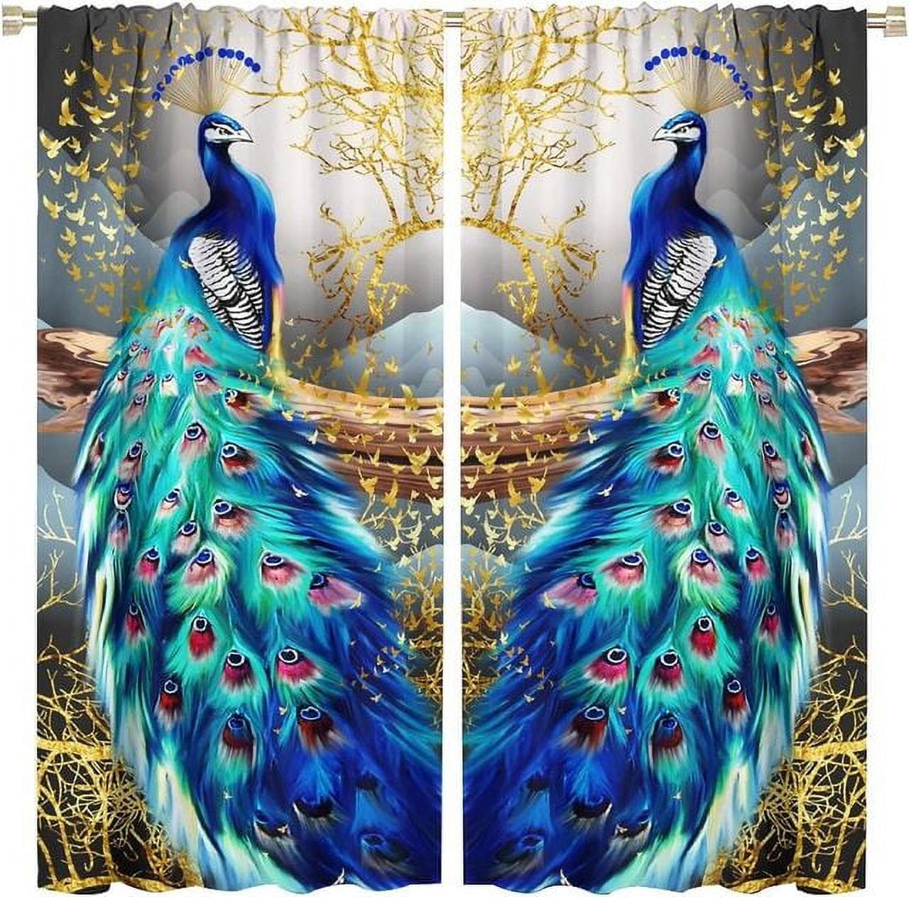 Customized Gold Swan Print Curtains Peacock Curtain Rod Pocket Window ...