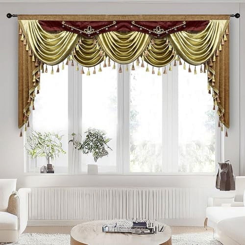 Customized Gold Valance Curtain for Living Room Chenille Fabric with ...