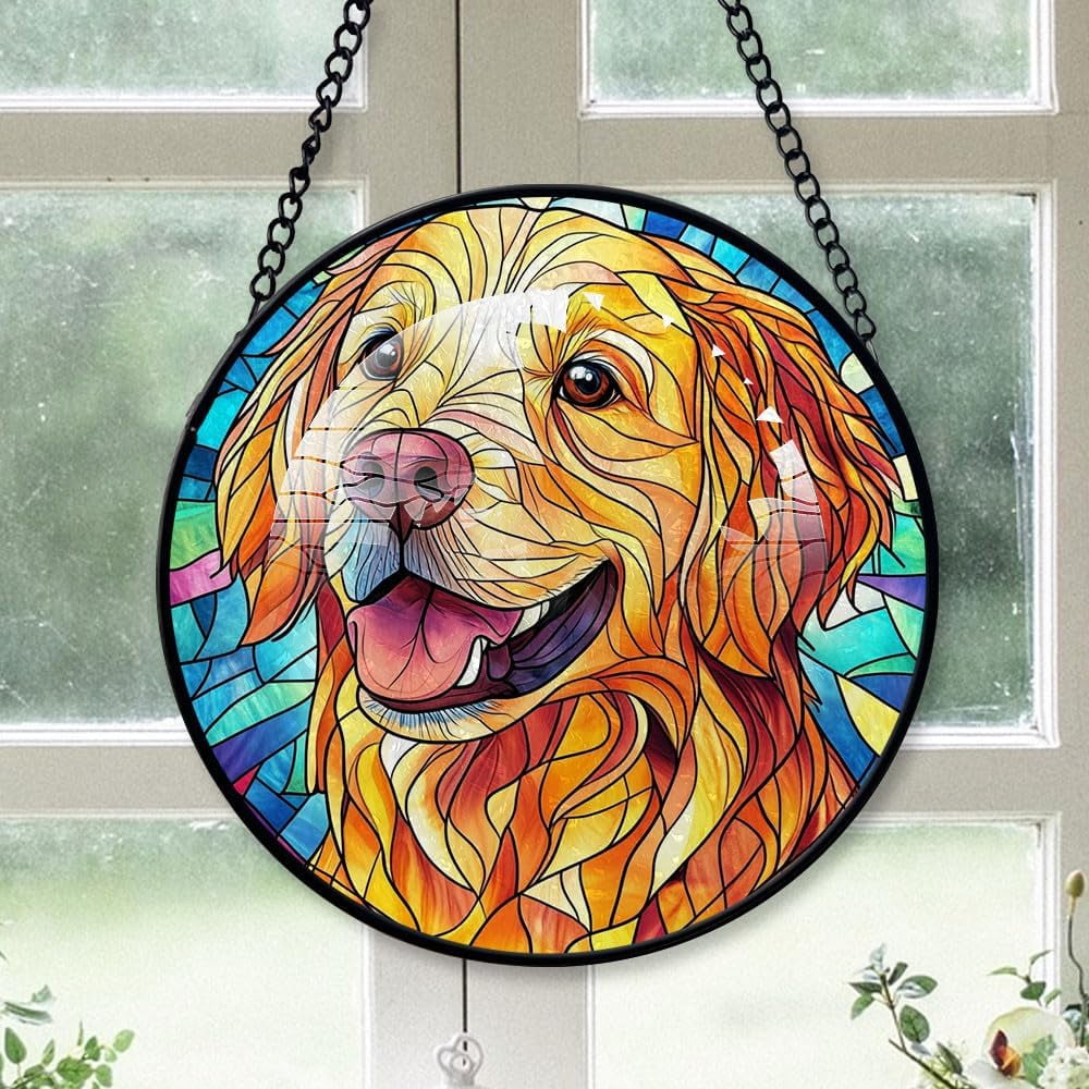 Customized Golden Retriever Christmas Stained Glass, Golden Retriever ...