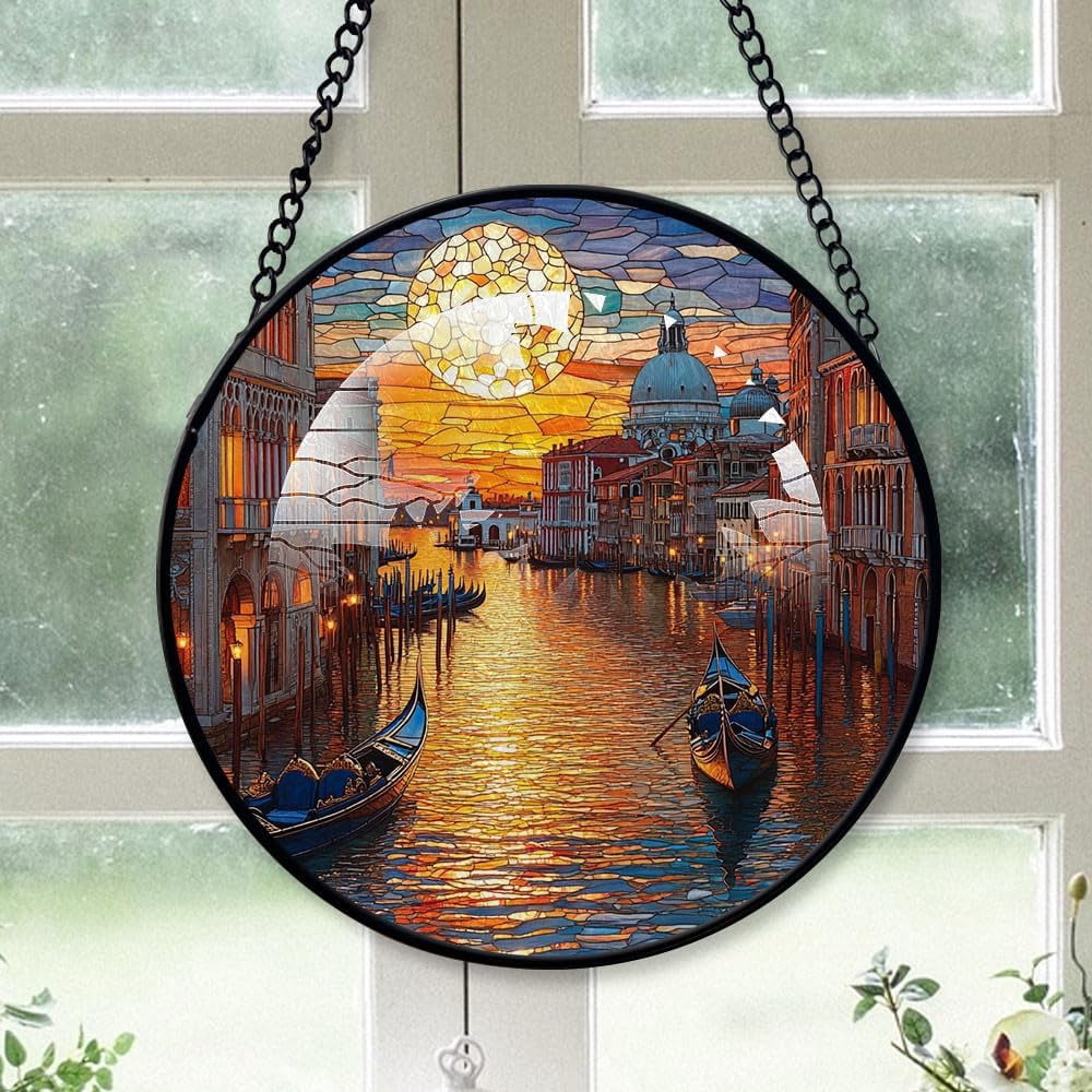 Customized Gondolas a Canal Stained Glass Window Hangings, Gondolas a ...