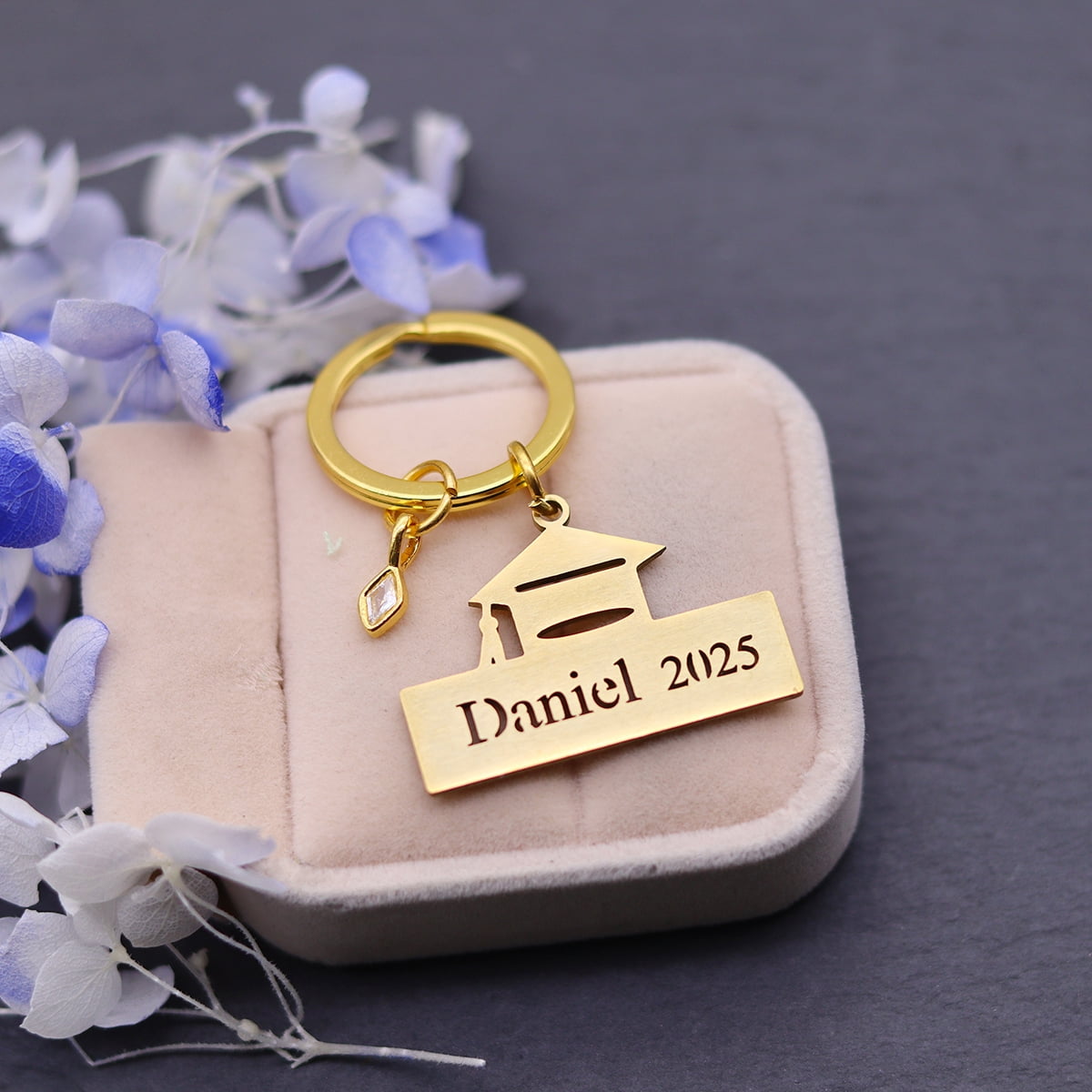 Customized Graduation Bachelor Cap Keychain Custom Name Year Stainless ...