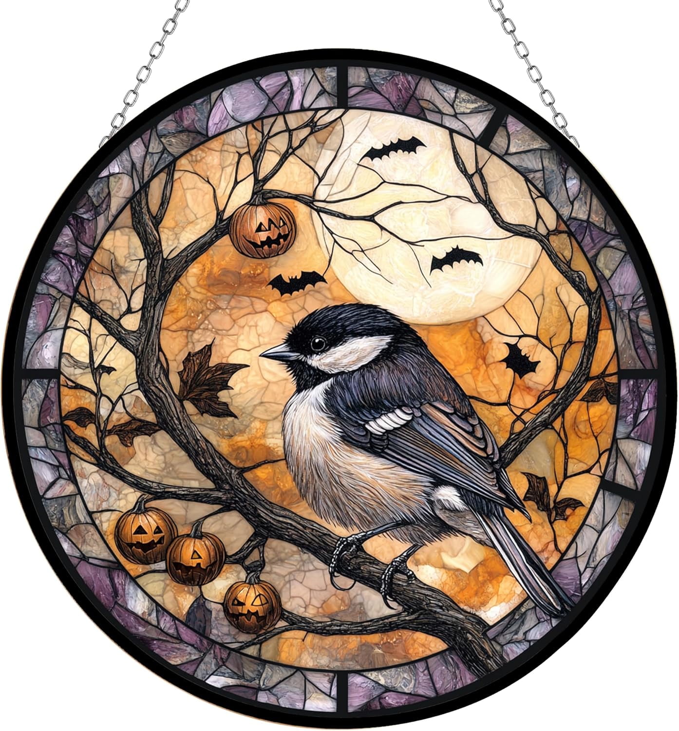 Customized Halloween Chickadee Stained Glass Window Hanging by Clare ...