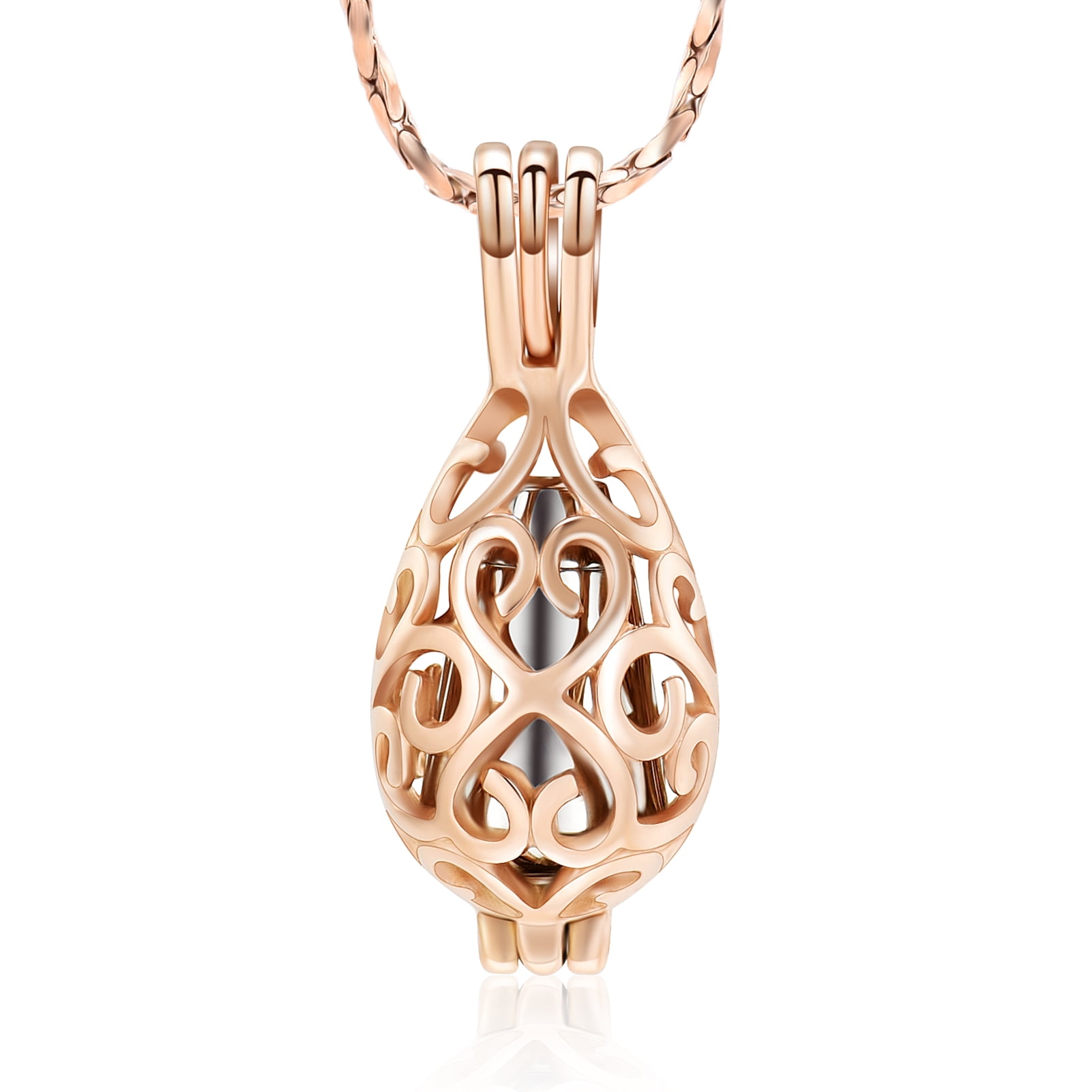 Customized Hollow Teardrop Urn Necklace for Human Ashes Lotus Flower ...