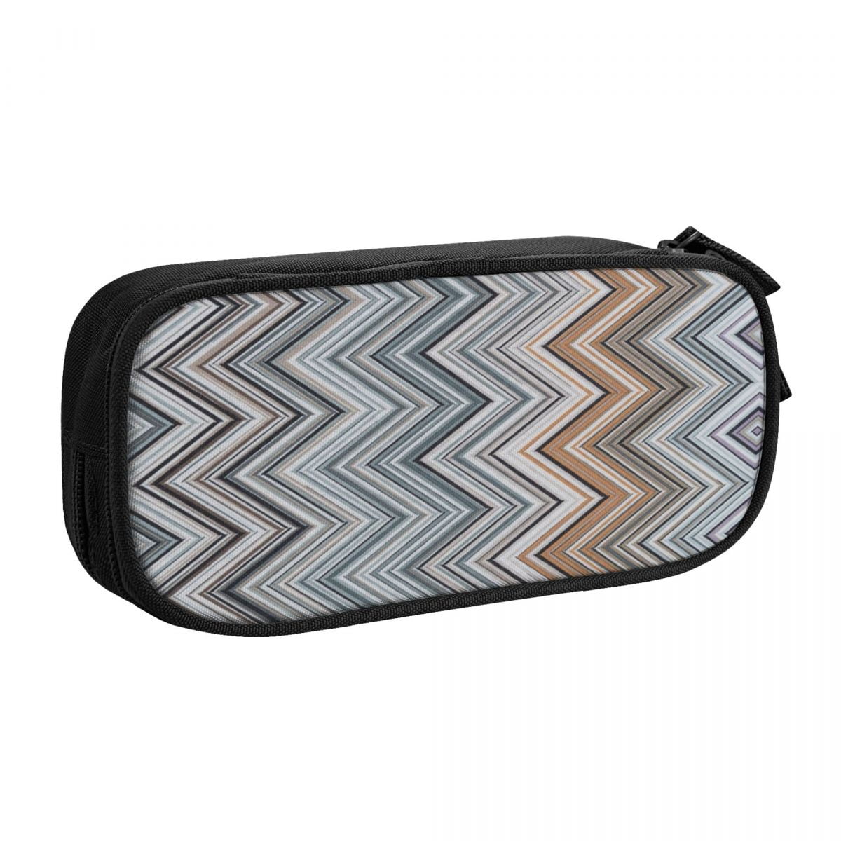 Customized Home Zig Zag Patterns Grey White Pencil Case for Large Storage Boho Chic Zigzag Pen ...